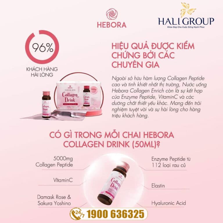 Nước uống Hebora Collagen Drink - Hộp 10 chai x 50ml